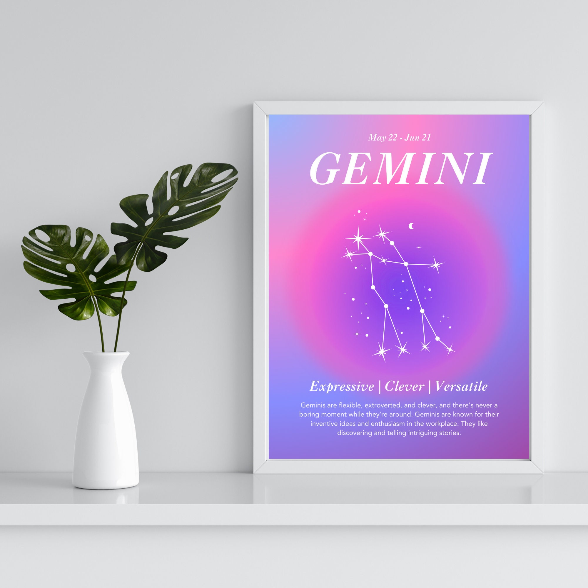 Gemini Zodiac Sign Poster, Gemini Printable, Gemini Star Sign Print ...