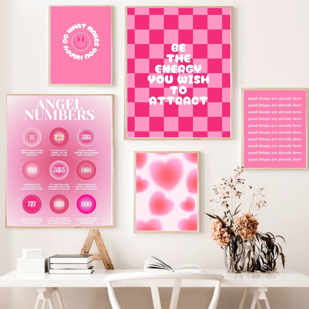 Pink Manifest Gallery Wall Art | Set of 5 Printables, Aesthetic Wall ...
