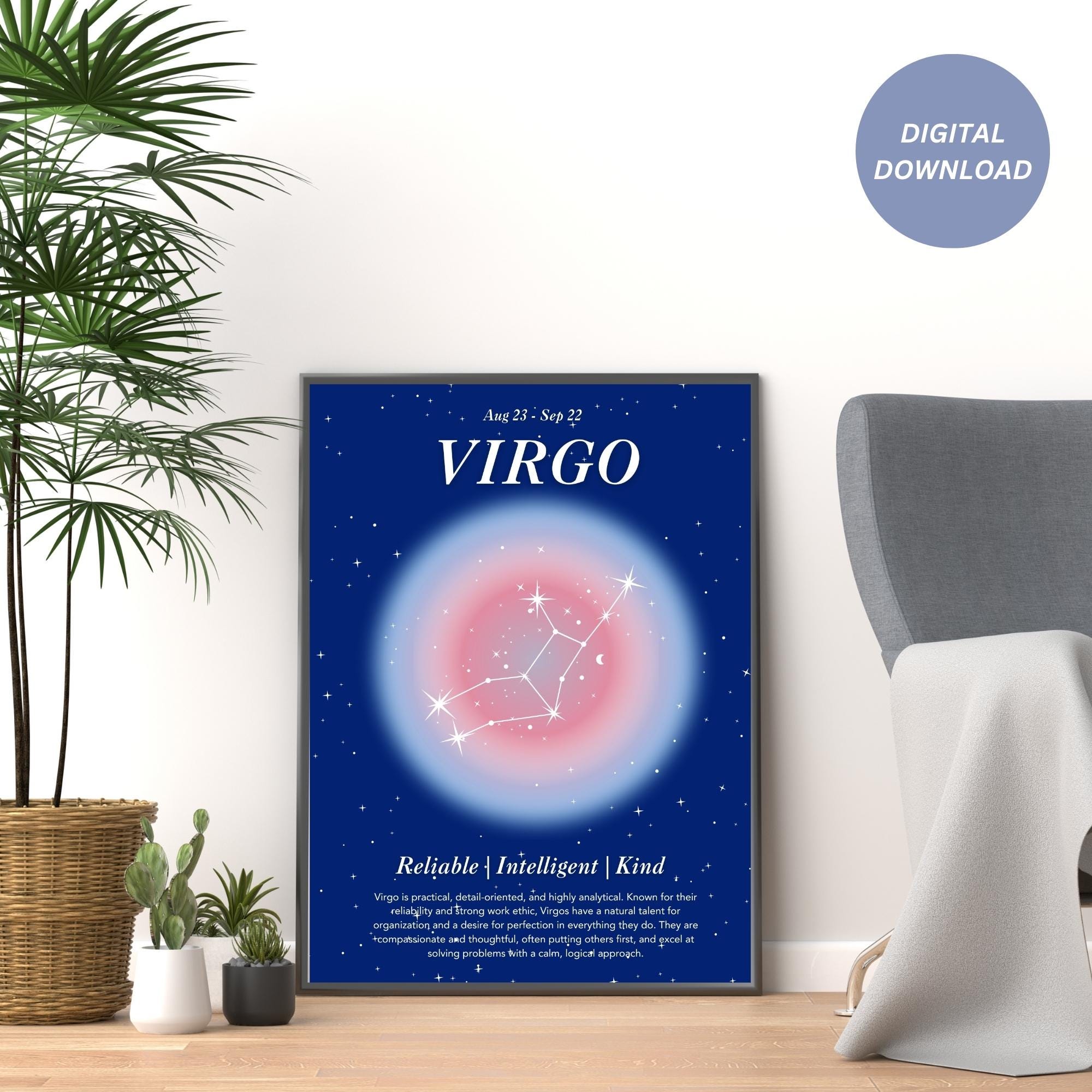 Virgo Zodiac Sign Poster, Virgo Printable, Virgo Star Sign Print, Virgo ...