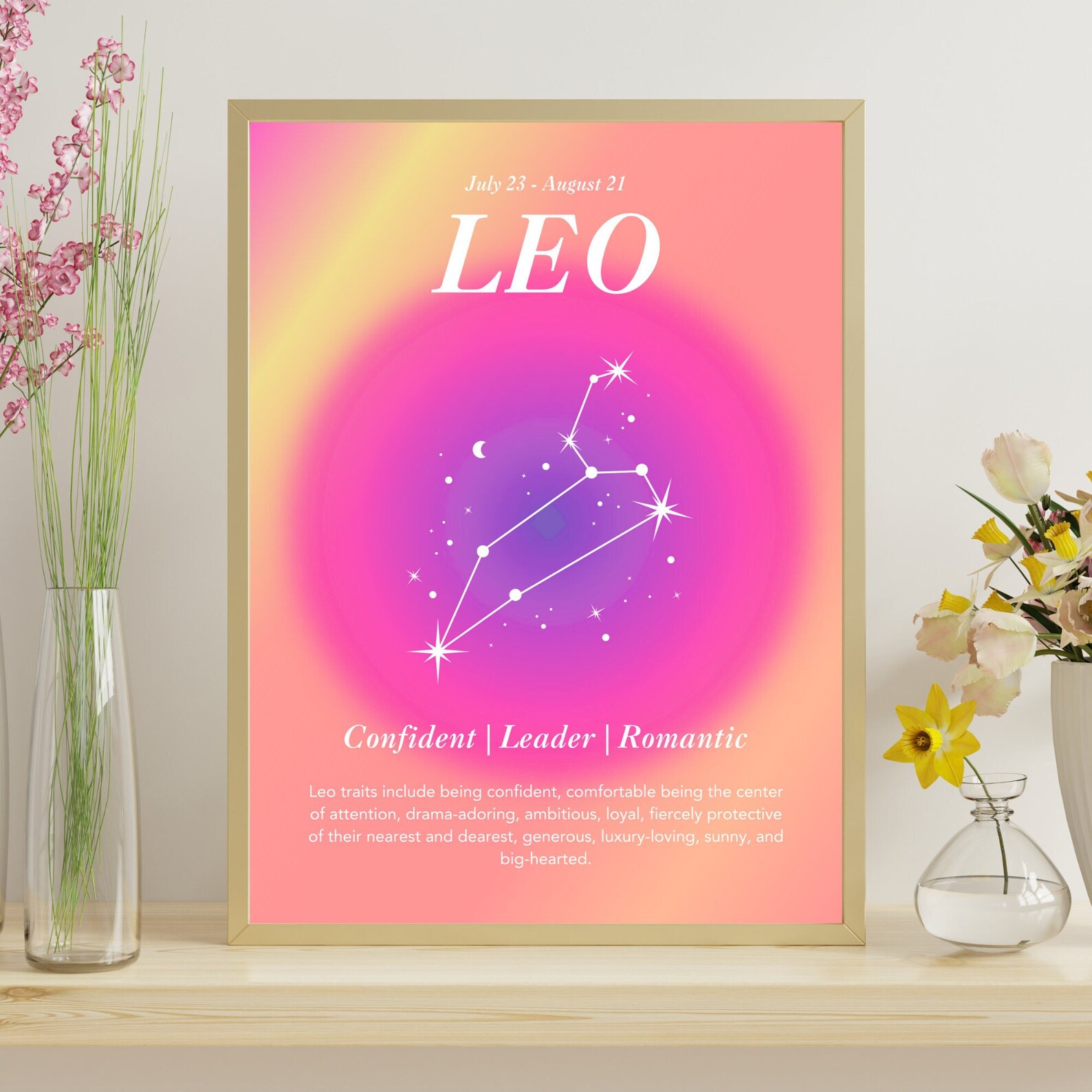 Leo Zodiac Sign Poster, Leo Printable, Leo Star Sign Print, Leo Grainy Gradient, Aura Gradient ...