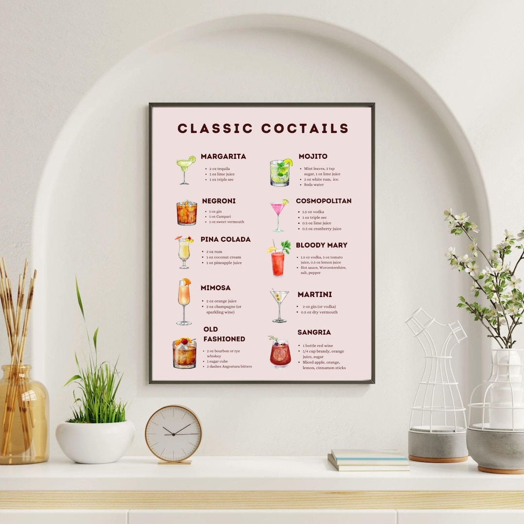 10 Popular Cocktails, Cocktails Recipe Print, Classic Cocktails Chart ...