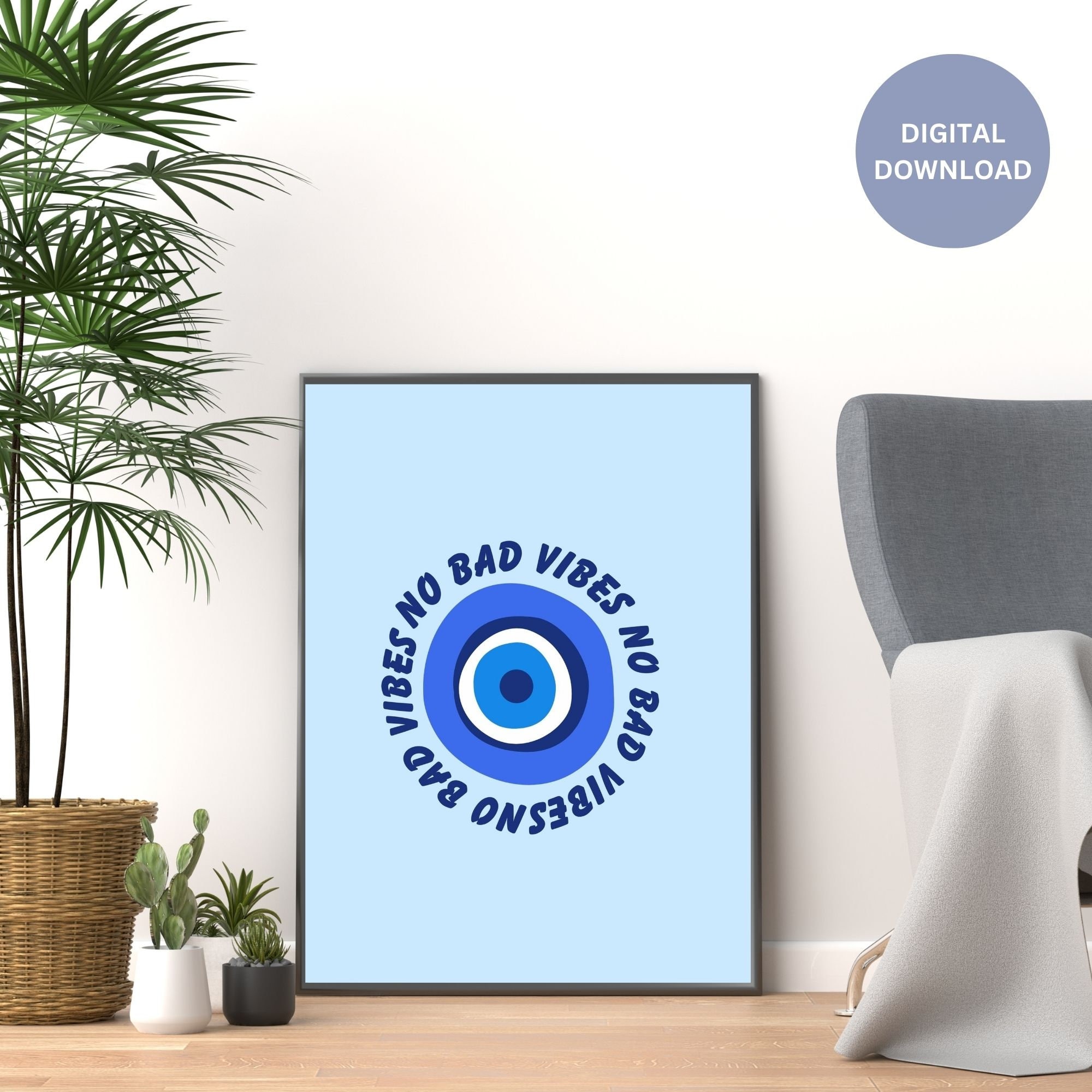 Evil Eye Wall Art Print, Evil Eye Room Decor, Self Love, No Bad Vibes ...