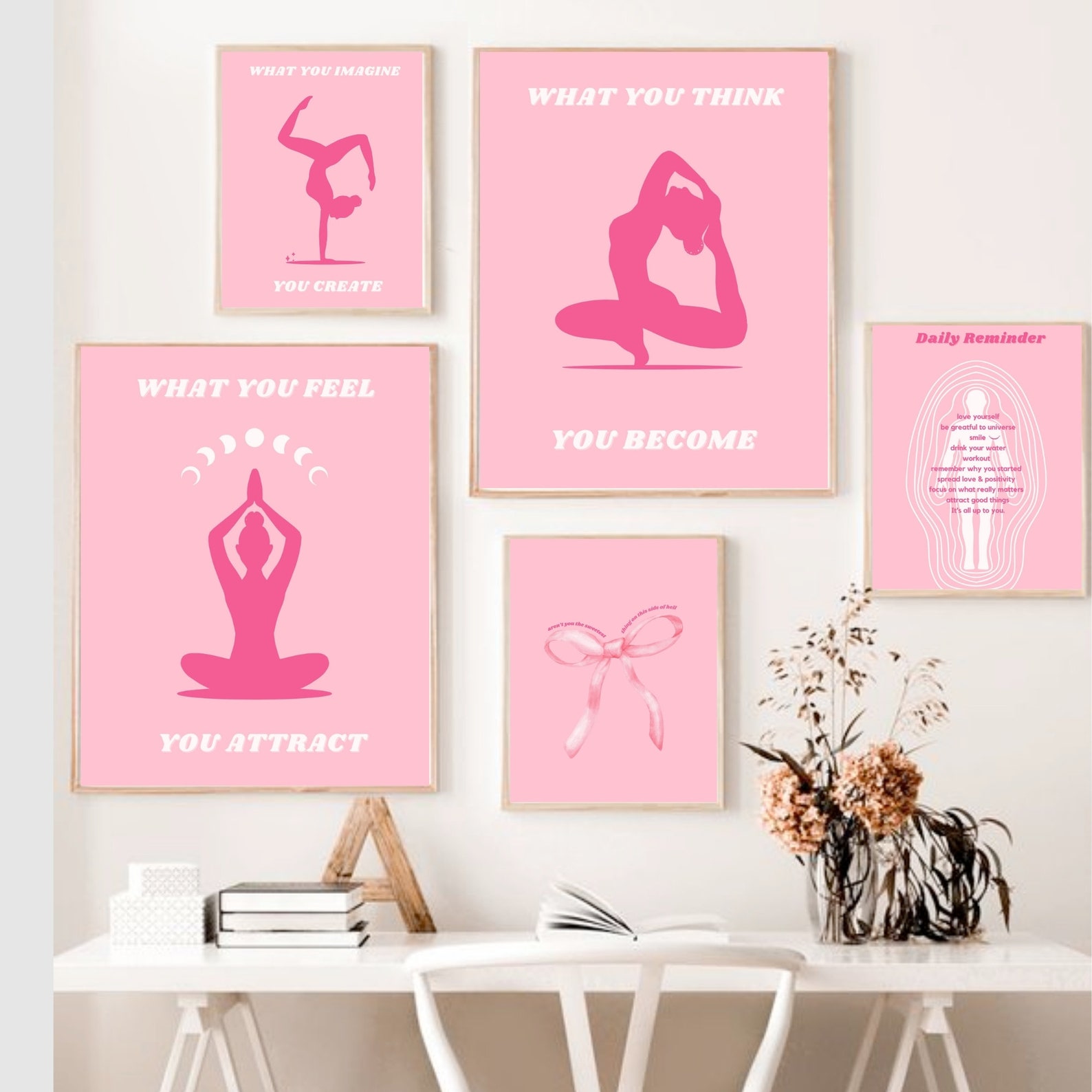 Pink Manifest Gallery Wall Art, Set of 5 Printables, Aesthetic Wall ...