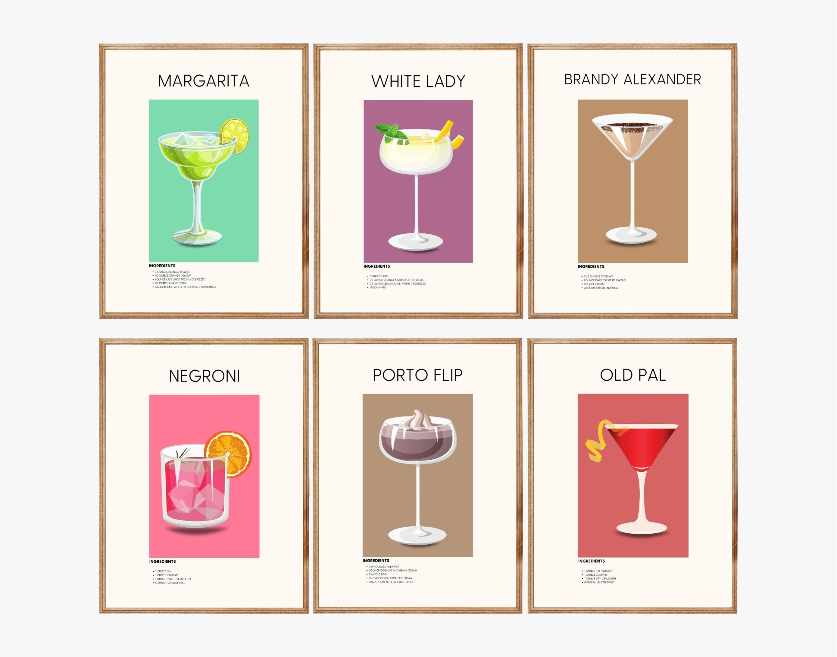 Cocktail Print Set of 18, Cocktail Wall, Alcohol Prints, Bar Wall Art ...