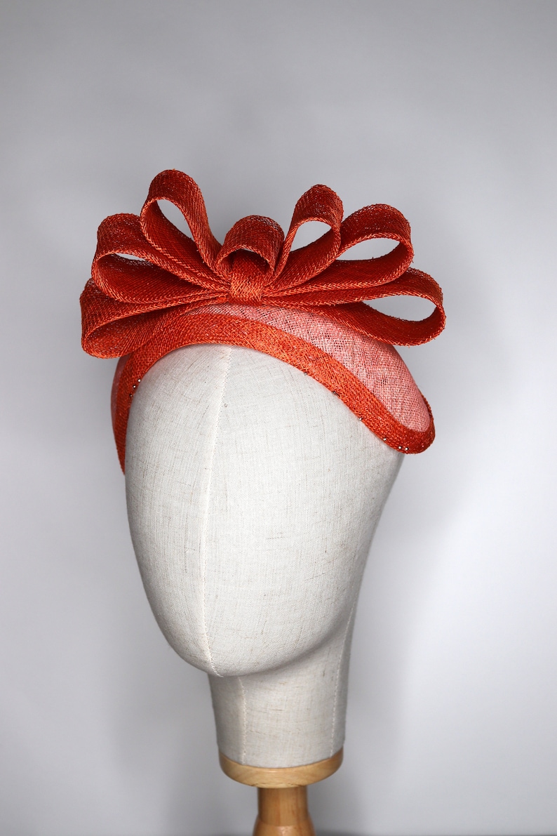 Sinamay Bandeau Halo Crown Fascinator Headband Headpiece in Coral Peach ...