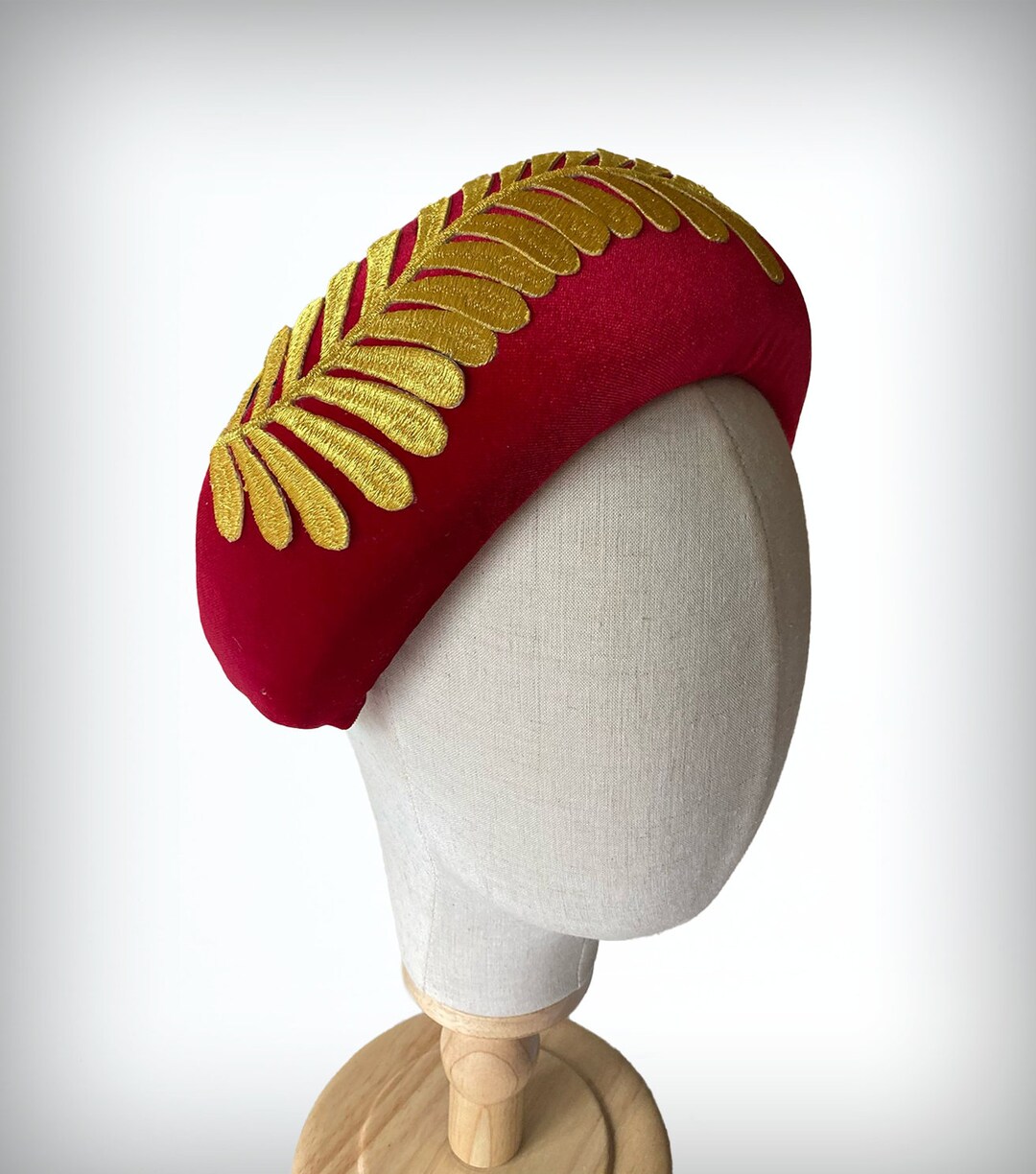 Red Velvet Trimmed With Gold Fern Leaf Headband - Etsy