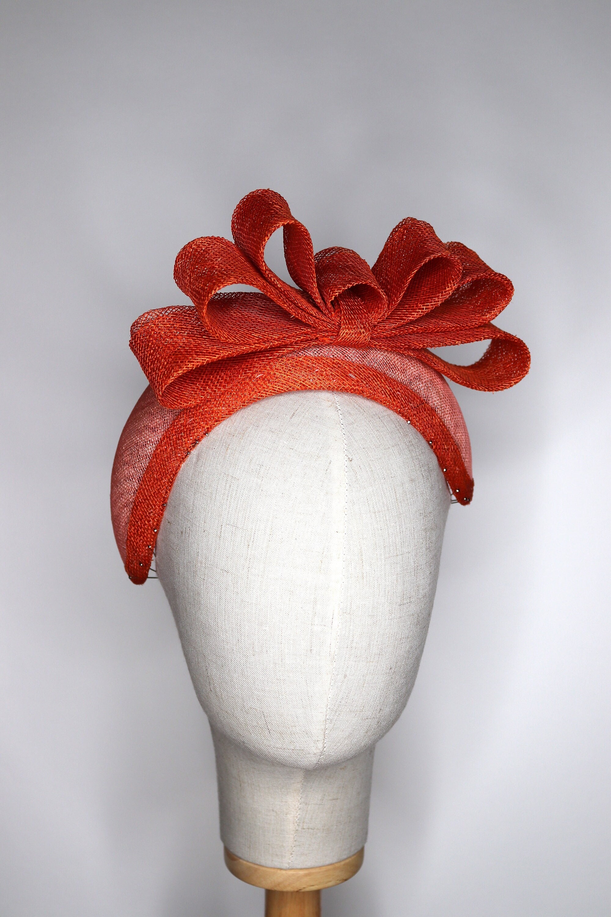 Sinamay Bandeau Halo Crown Fascinator Headband Headpiece in Coral Peach ...