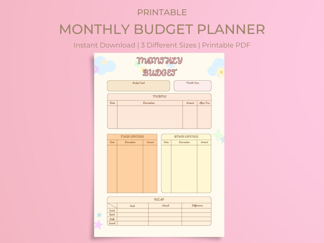 Cute Monthly Budget Planner, Digital Budget Spreadsheet, Financial ...
