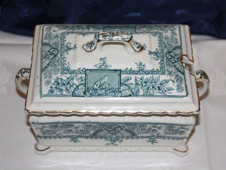 A Small Rectangular Tureen With Lid, With Floral and Bird Decoration - Etsy
