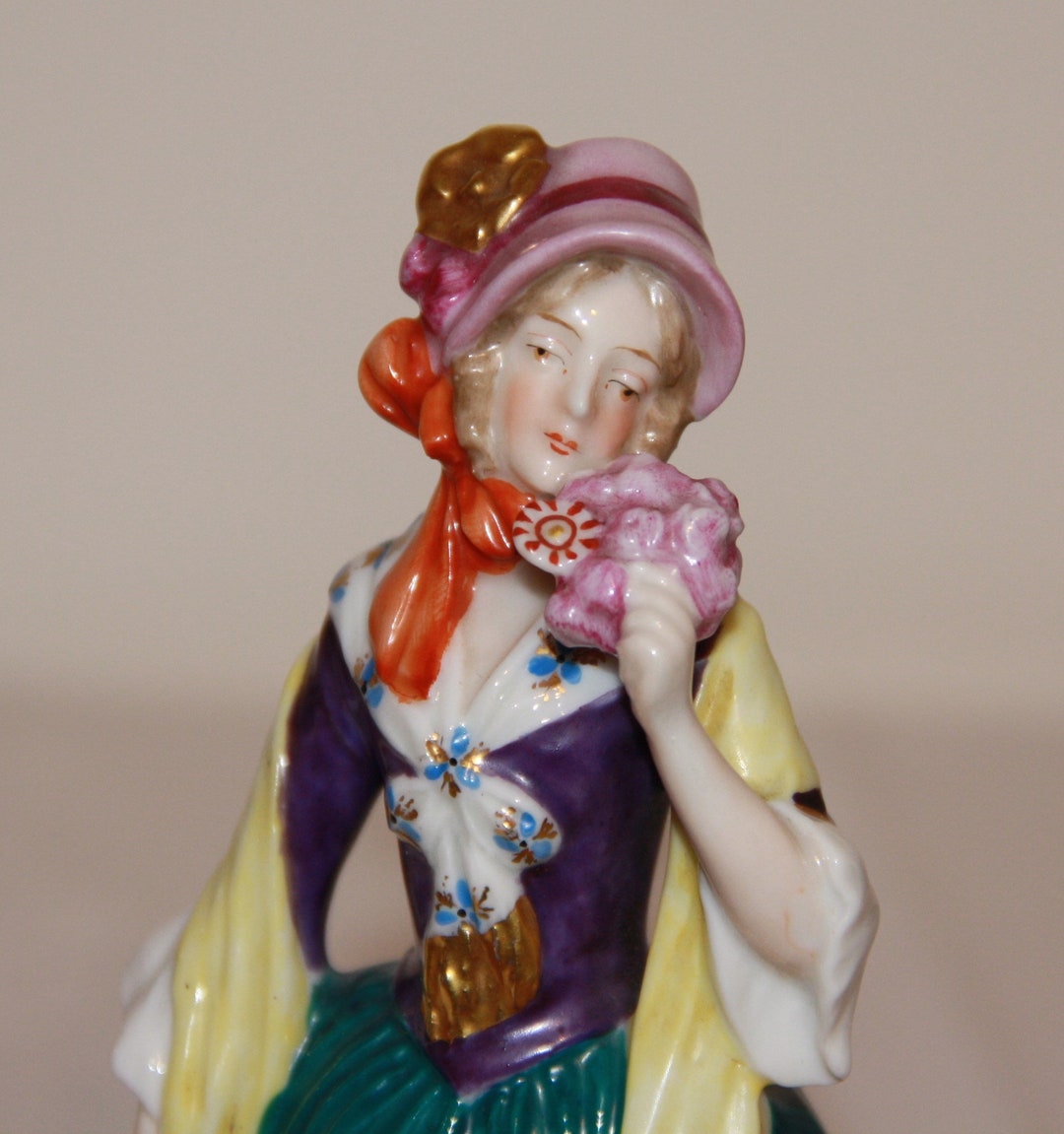 An Antique Lady Figurine in Green Dress With Flowers, Marked for Royal ...
