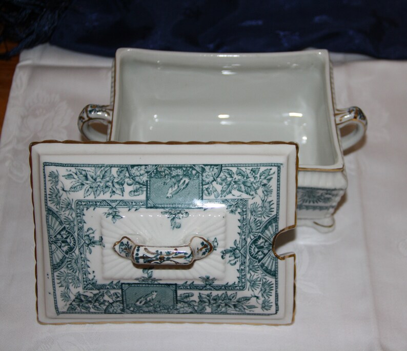 A Small Rectangular Tureen With Lid, With Floral and Bird Decoration - Etsy