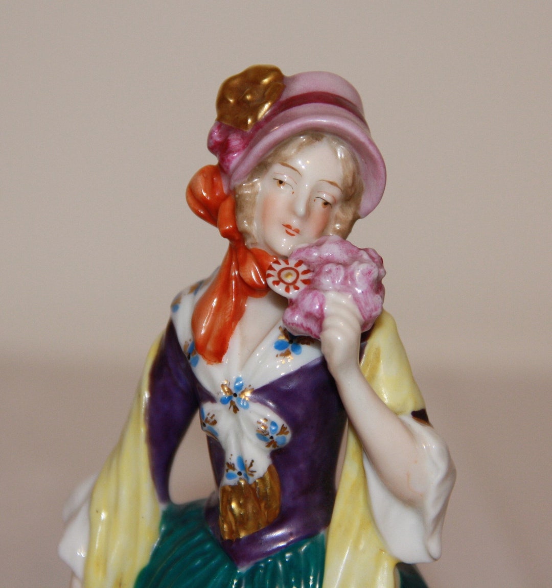 An Antique Lady Figurine in Green Dress With Flowers, Marked for Royal ...