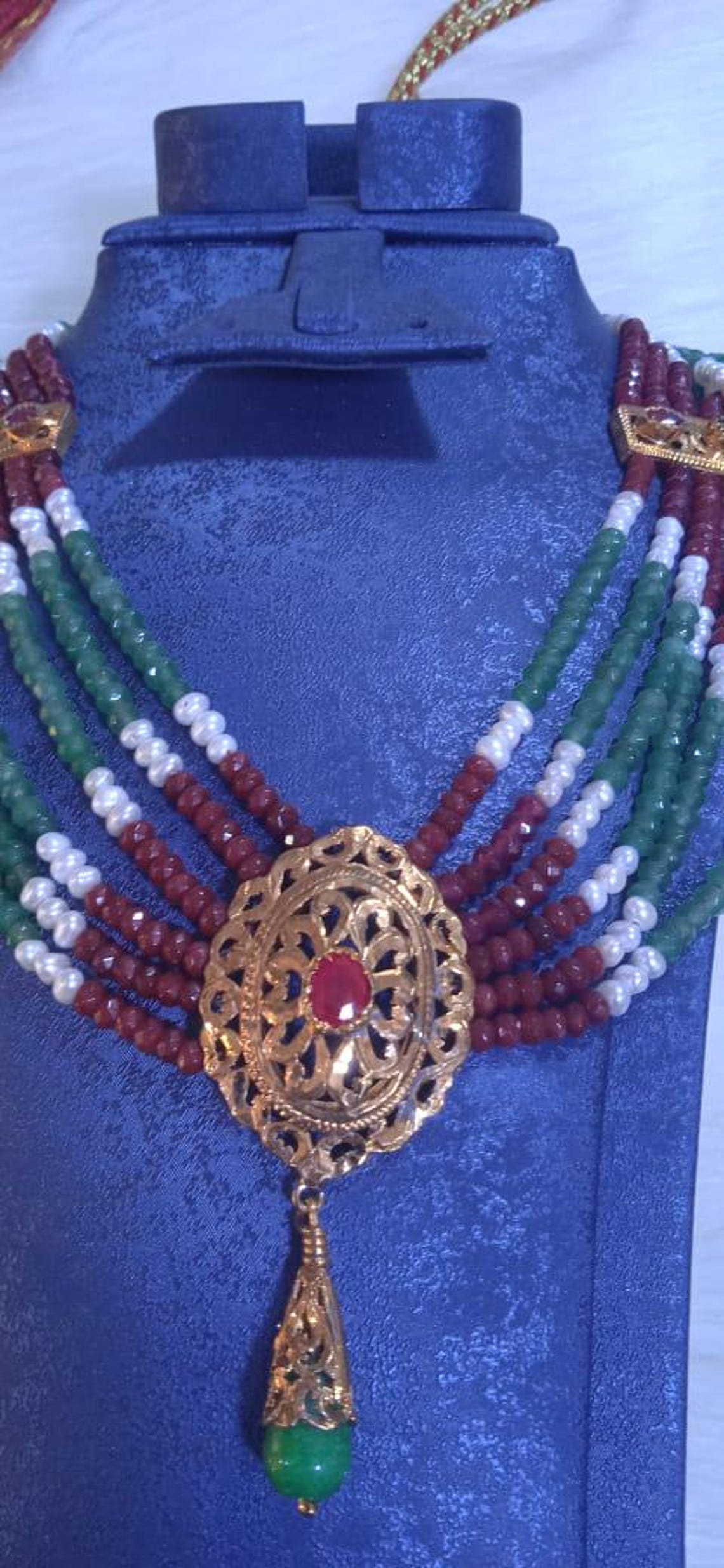 Elegant Moroccan Jawhar Necklace – Genuine Emerald & Gold-plated Silver ...