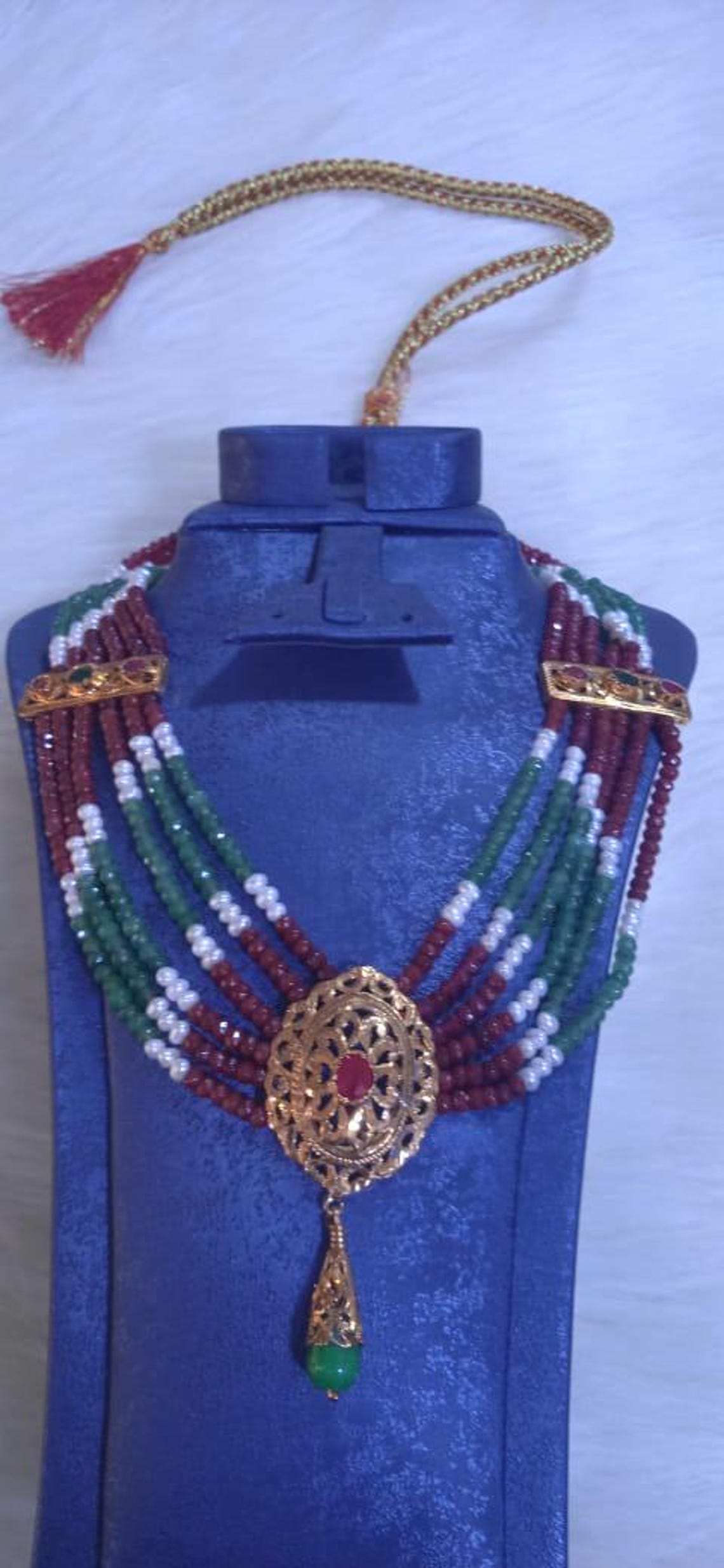 Elegant Moroccan Jawhar Necklace – Genuine Emerald & Gold-plated Silver ...