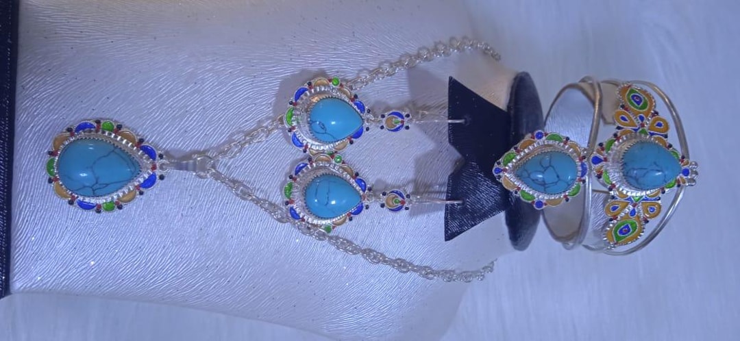 Handmade Moroccan Silver Jewelry Set With Turquoise & Enamel – Berber ...