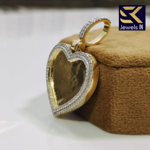 Solid Gold Heart Photo Pendant: Moissanite Diamond Personalized Charm ...