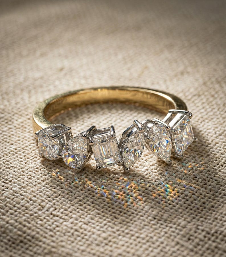 Mixed Shape Moissanite Ring, 5 Stone Anniversary Band, Fancy Cut ...