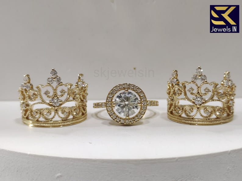 Vintage Engagement Set, 18K Gold Bridal Ring Set, Unique Wedding Ring ...