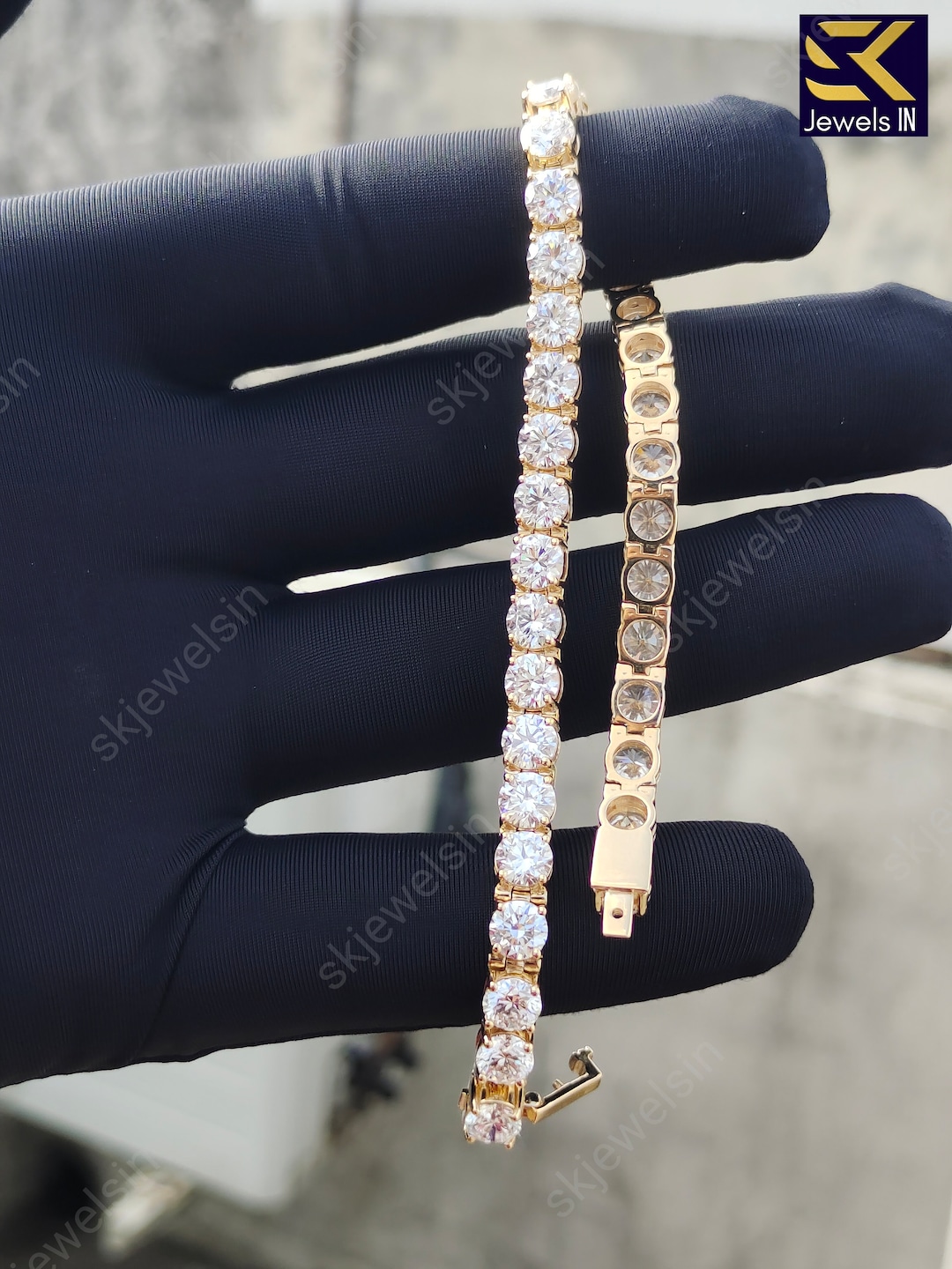 Round Cut Moissanite Tennis Bracelet 925 Sterling Silver 18K Yellow ...