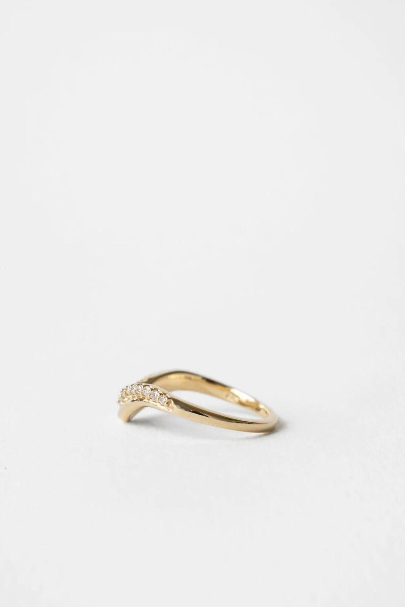 Layered Contour Band – 14K Gold U Shape Stacking Ring, Curved Wedding ...
