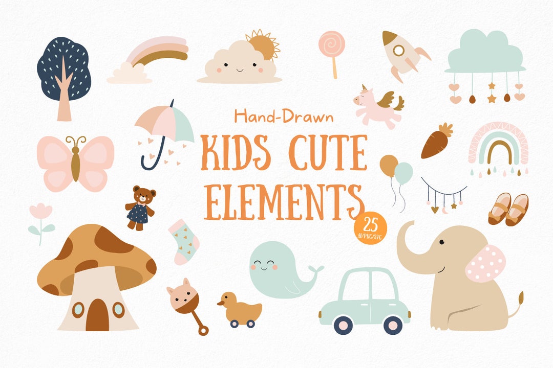 Hand-drawn Kids Cute Elements Adorable Children's - Etsy