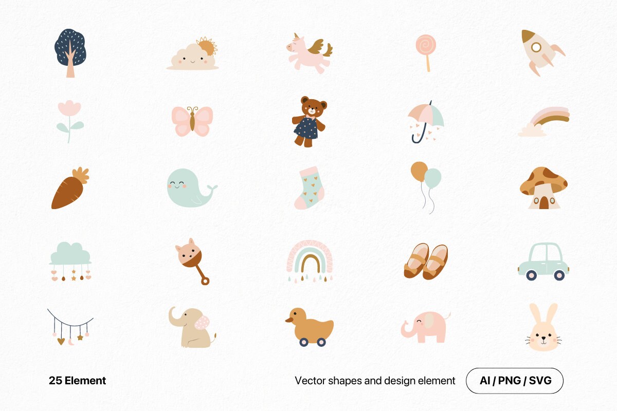 Hand-drawn Kids Cute Elements Adorable Children's - Etsy