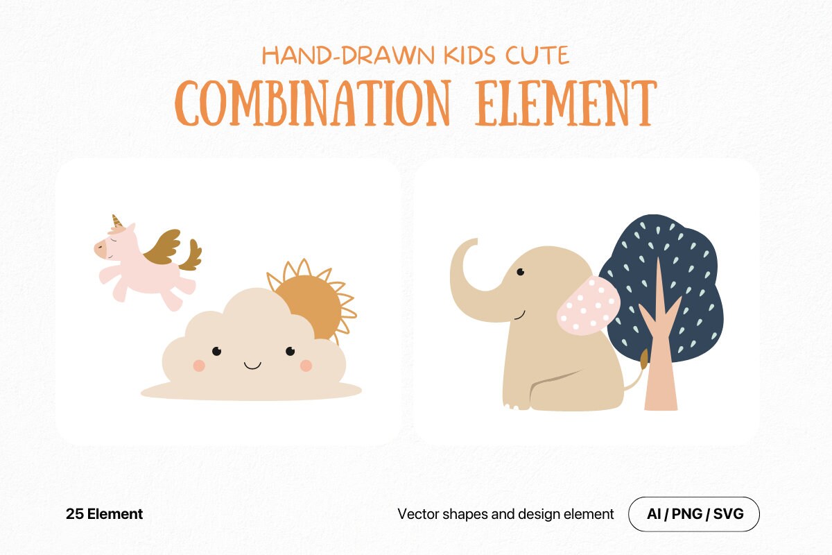 Hand-drawn Kids Cute Elements Adorable Children's - Etsy