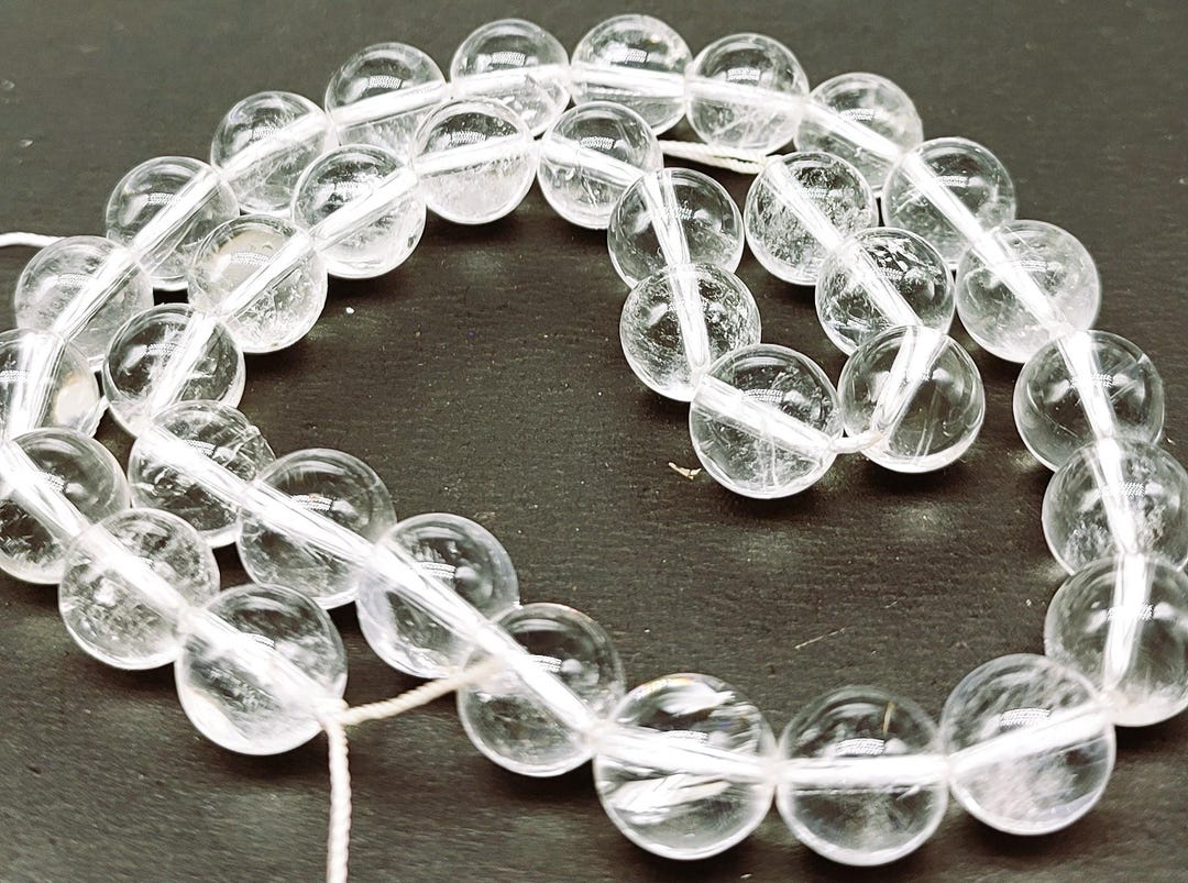 8mm Natural Crystal Quartz Round Ball Mala Necklace: White Gemstone, 15 ...
