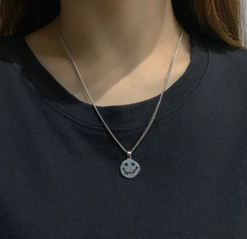 Smiley Face Silver Necklace Chain - Etsy