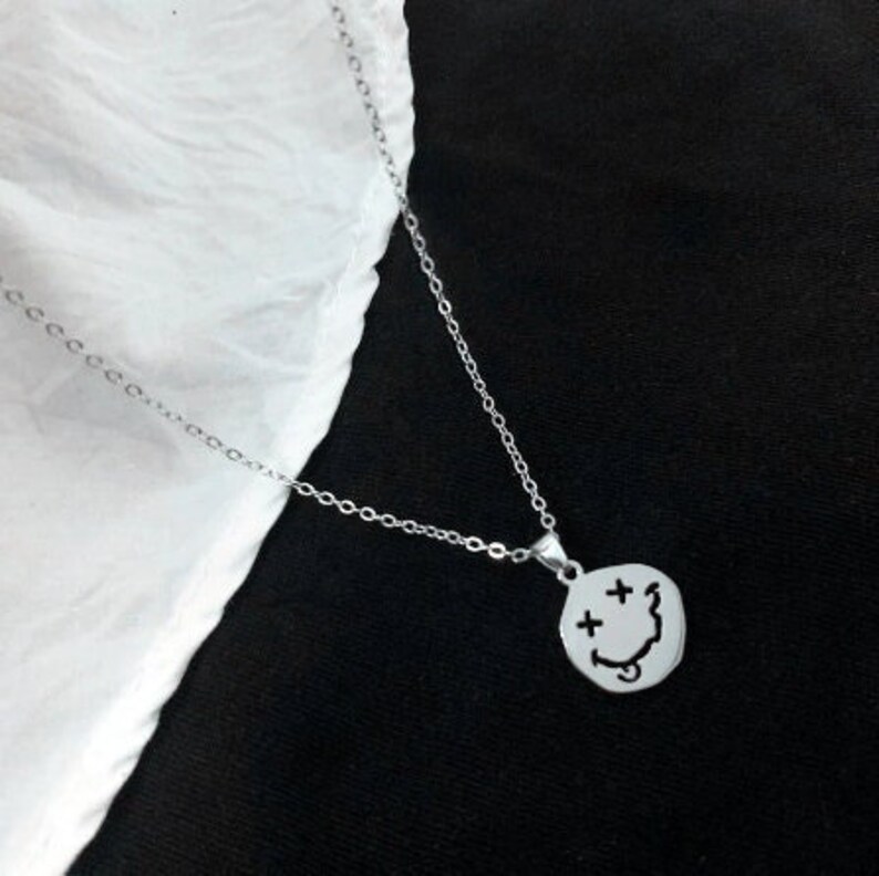 Smiley Face Silver Necklace Chain - Etsy