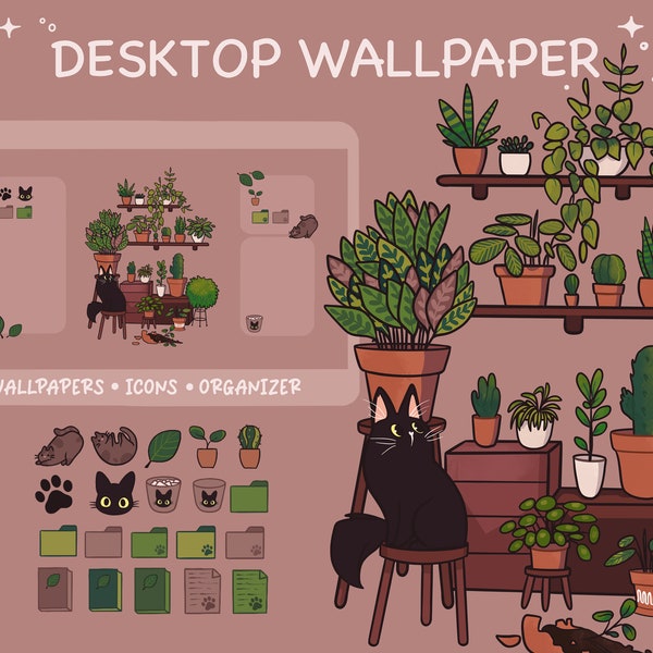 Cat Plant Desktop Set - Etsy