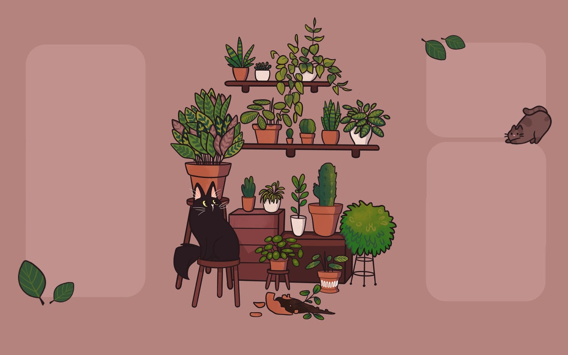 Cat and Plants - Desktop Organizer Wallpaper Icons Folder I Wallpaper ...