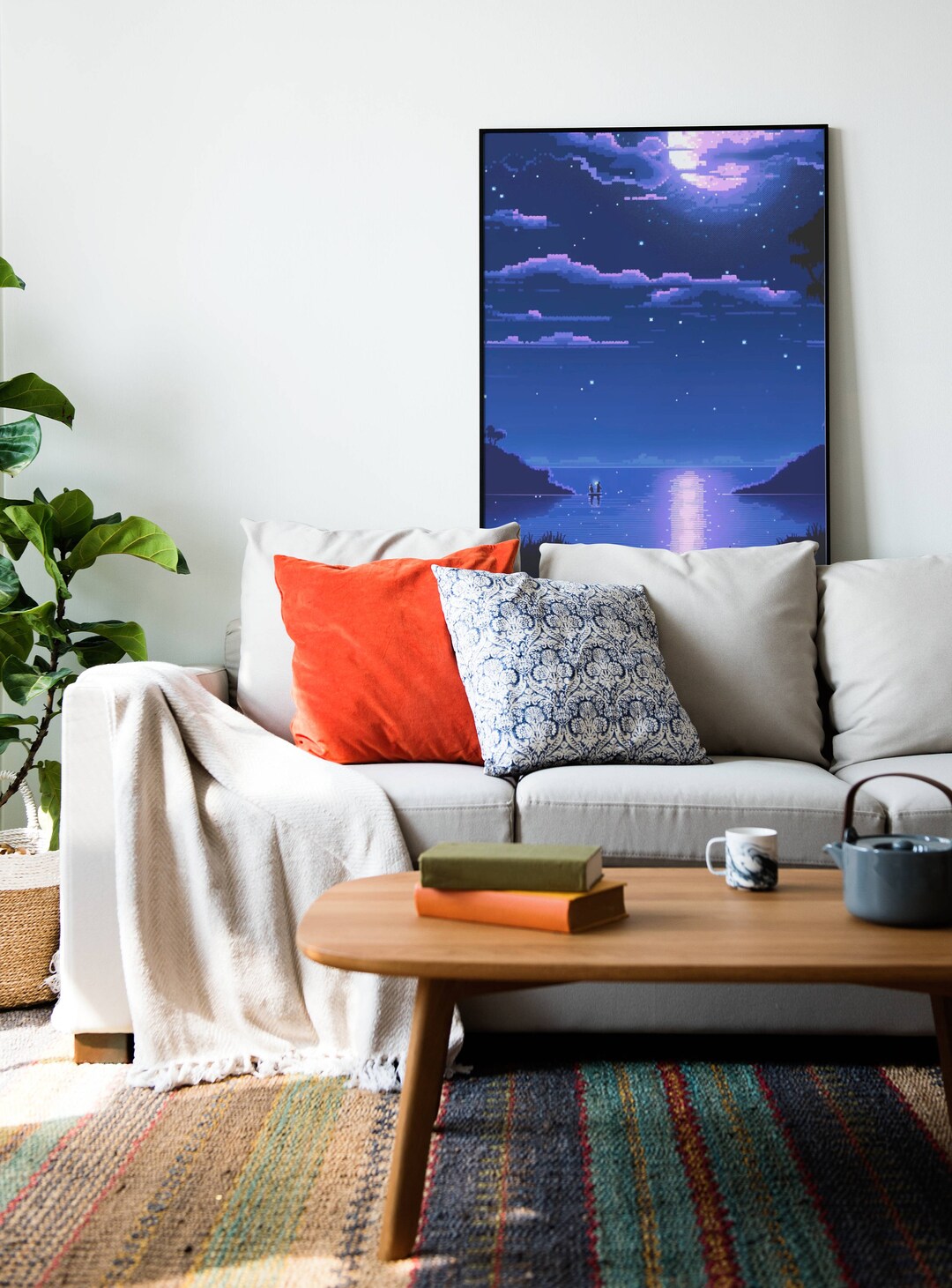 Enchanting Starry Night Lake Pixel Art - Serene Digital Landscape for ...