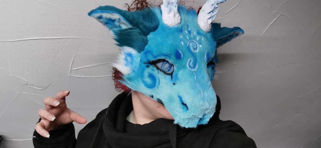 Ice Dragon Mask WITH Magnetic Horns | for Therian, Kemonomimi, Furry ...