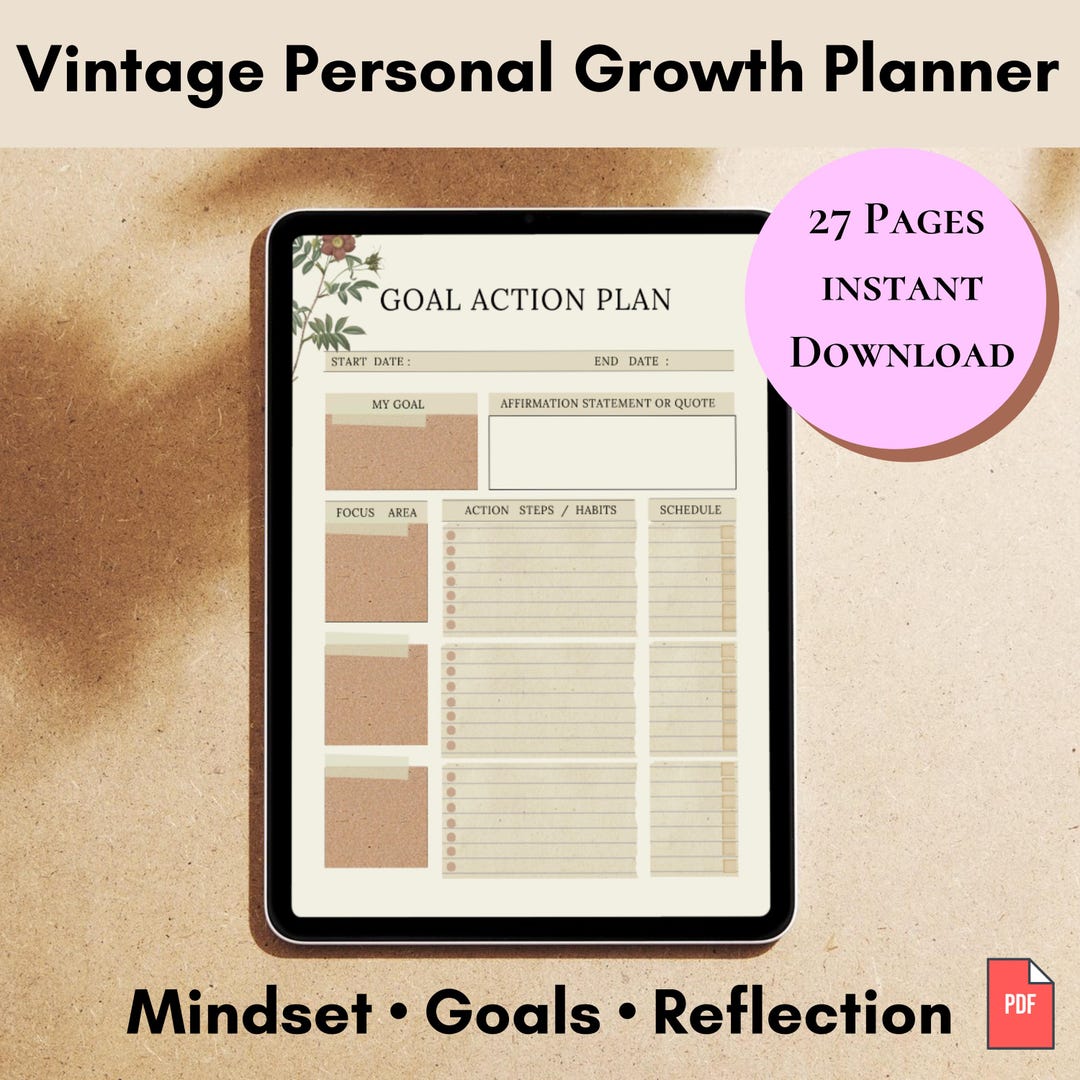 Vintage Personal Growth Planner | 27-page Self Improvement Digital ...