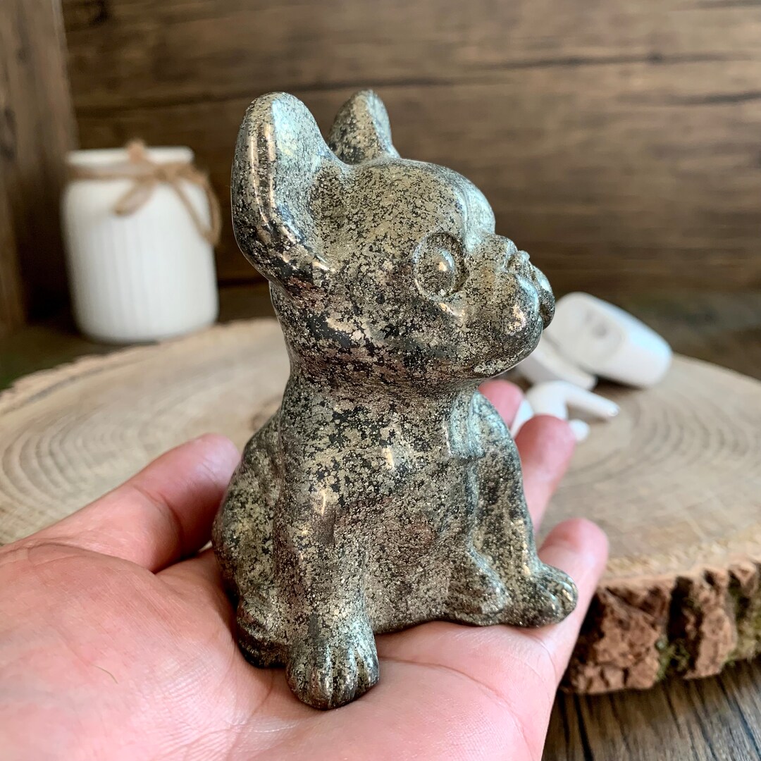 Rare 100MM Large Natural Hand Carved Pyrite Bulldog, Healing Metal Dog ...
