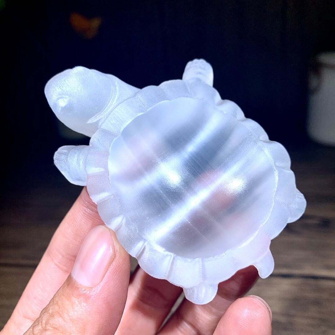 3inches Handmade Selenite Turtle Bowl, Healing Crystal Tortoise Ashtray ...