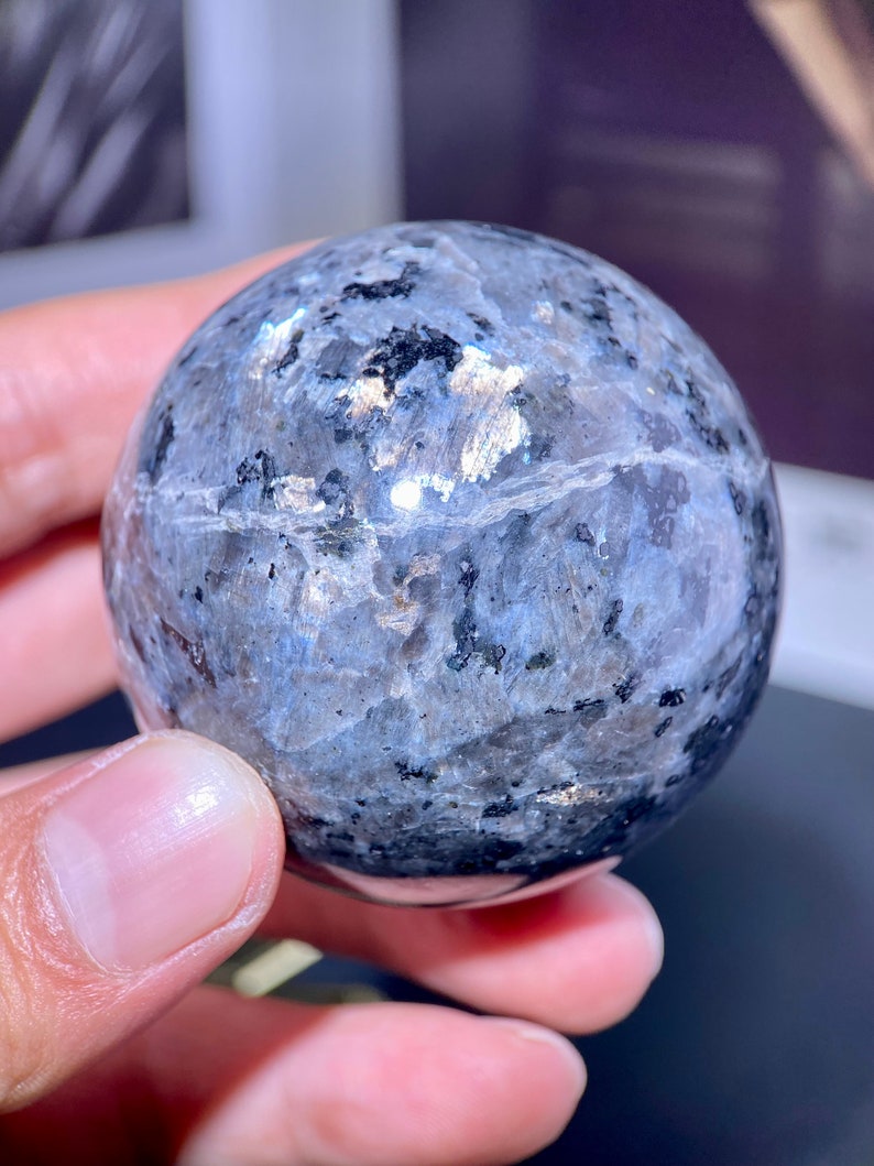Natural Flashy Larvikite Sphere With Blue Light Gamestone Ball - Etsy
