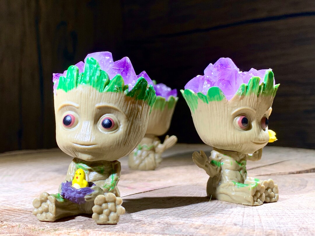 55MM Lovely Baby Groot With Amethyst Cluster Head, Natural Purple ...
