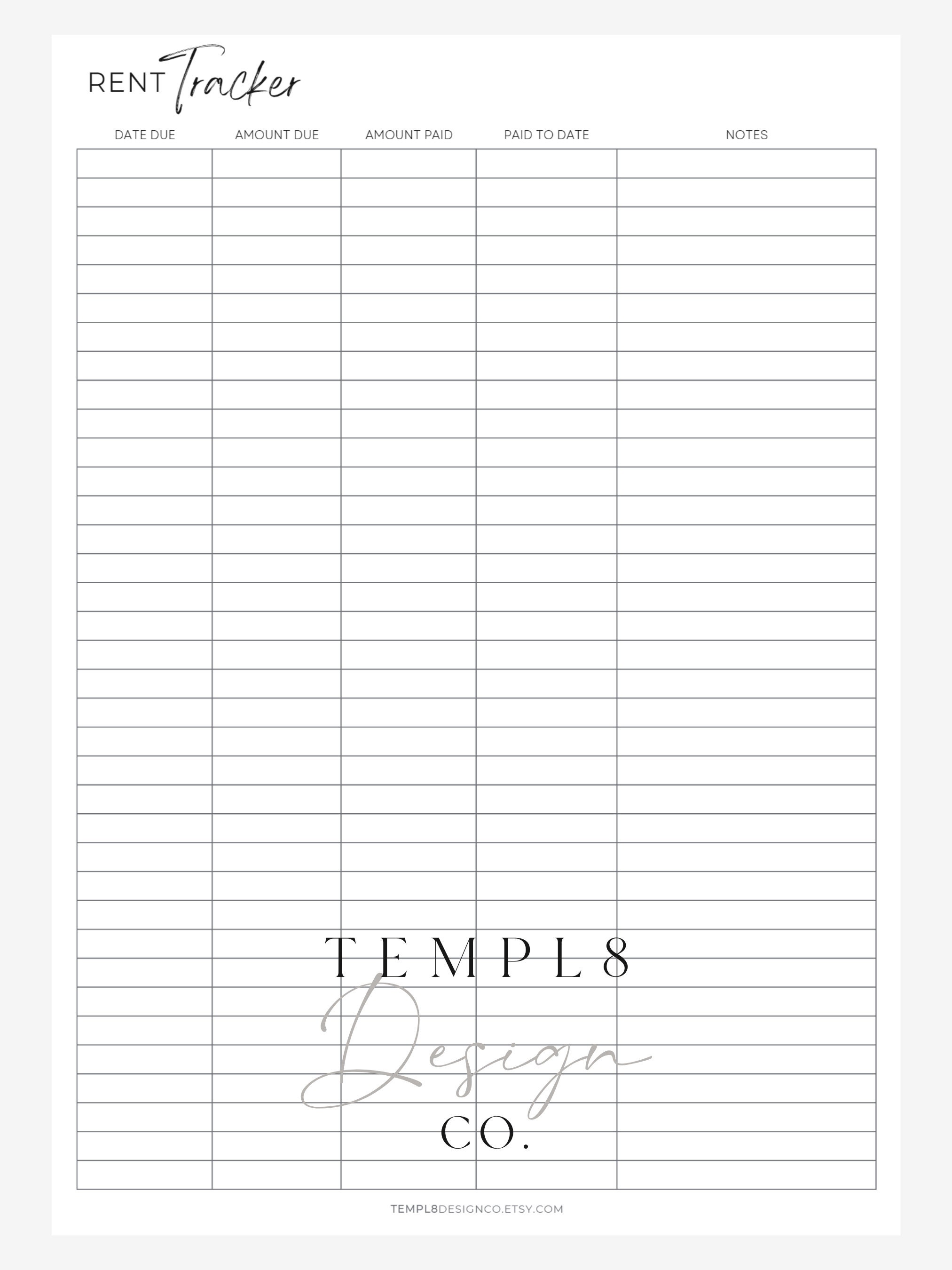 Rent Tracker | Printable | Instant Digital Download | Minimalist - Etsy