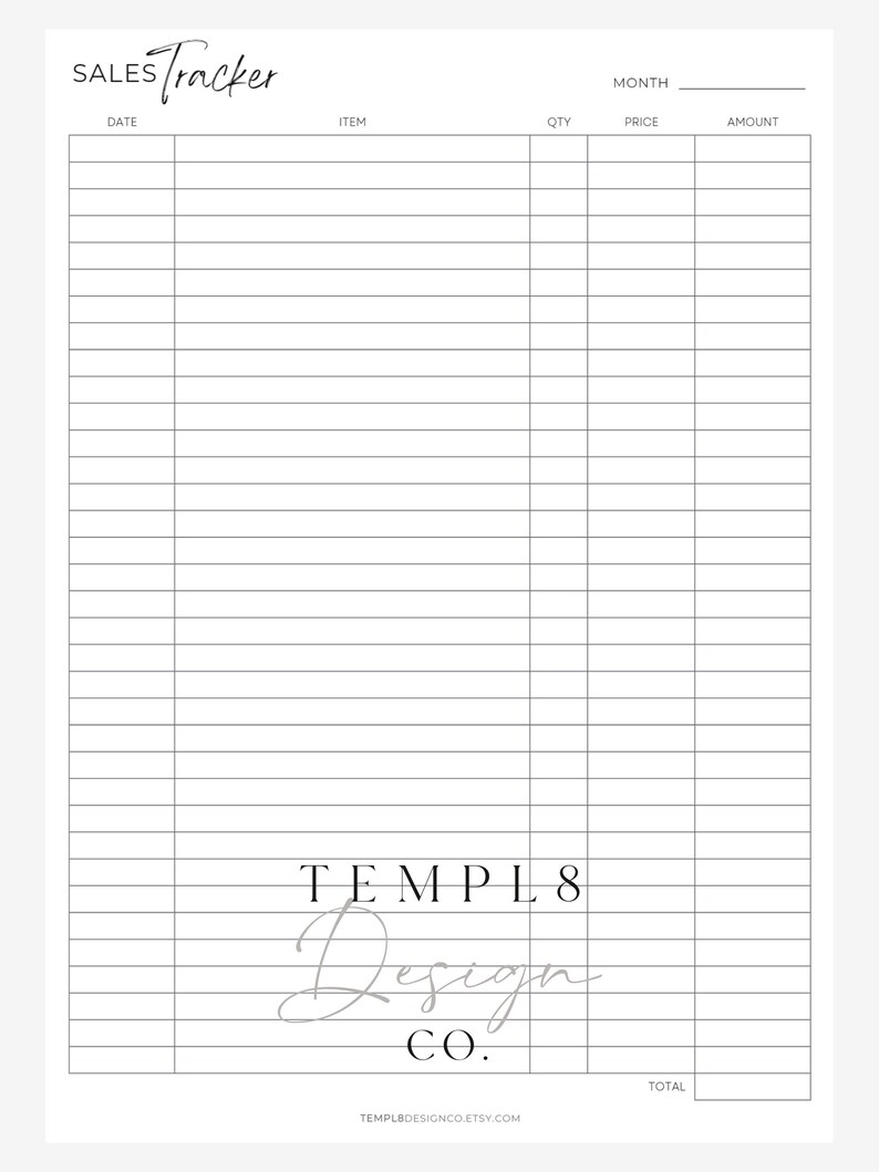Sales Tracker | Printable | Instant Digital Download | Minimalist - Etsy