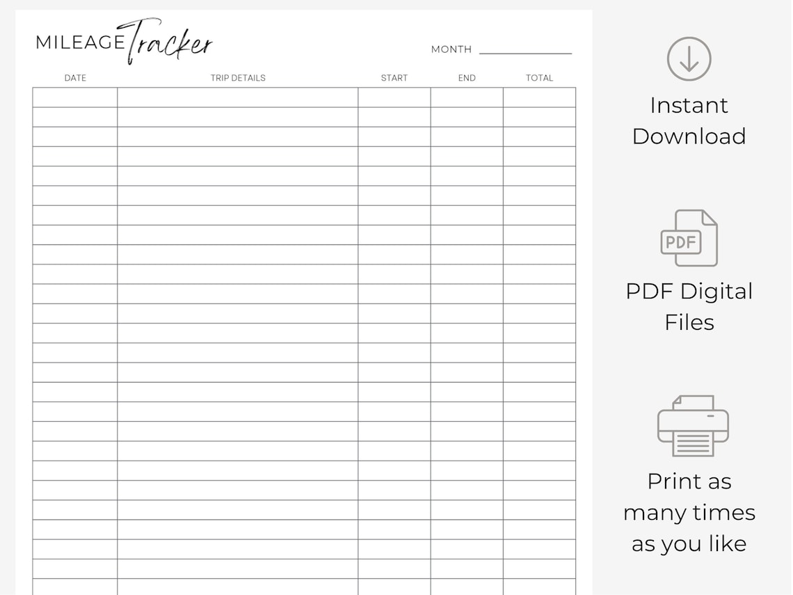 Mileage Tracker | Printable | Instant Digital Download - Etsy