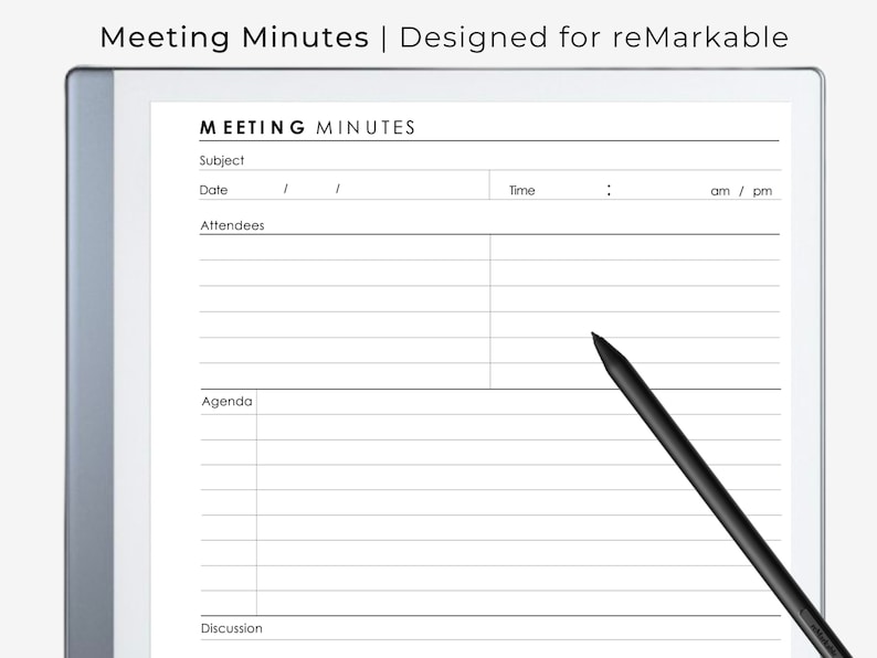 Meeting Minutes | Remarkable 2 Template | Instant Digital Download ...