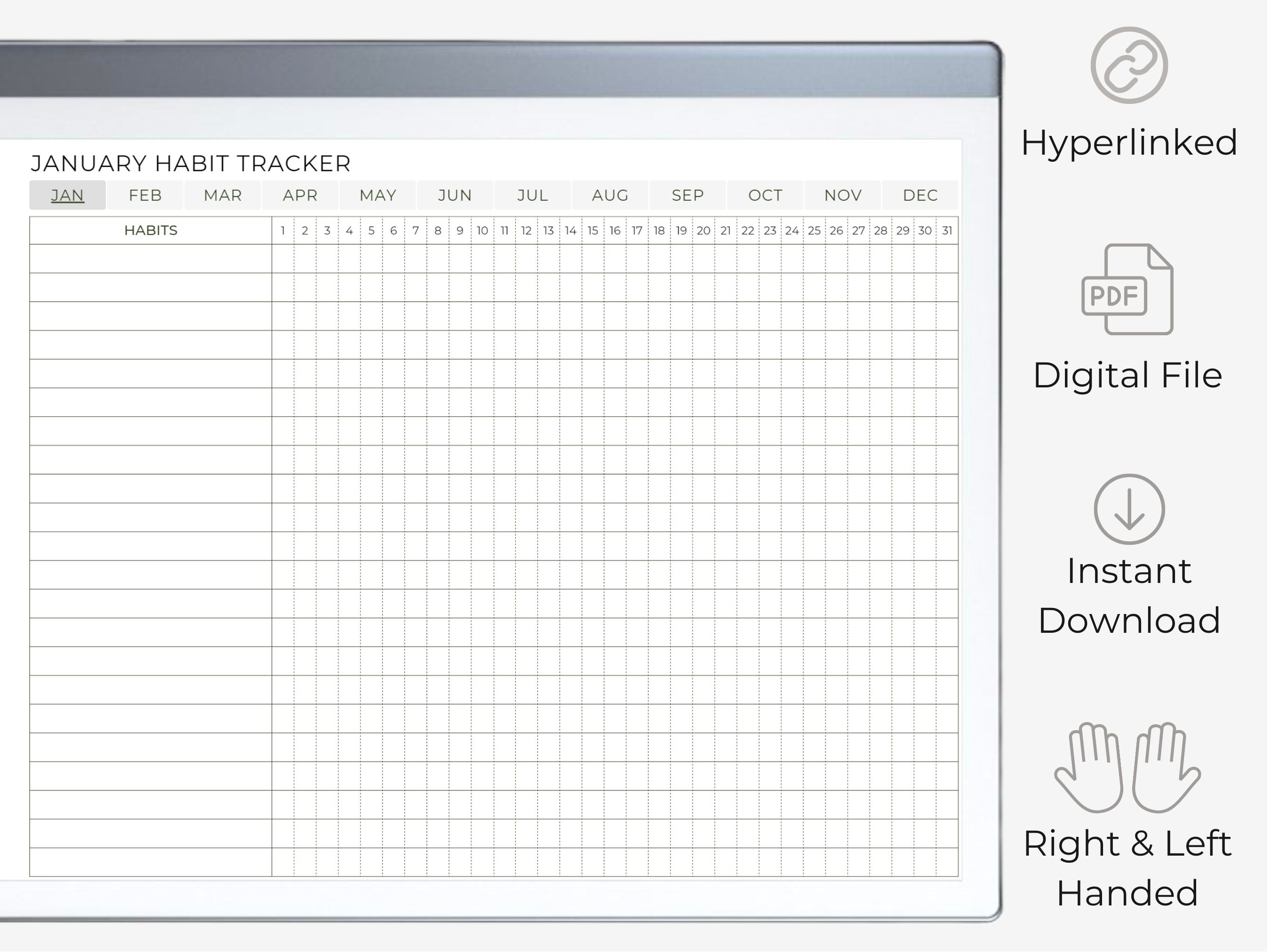 Monthly Habit Tracker | Remarkable 2 Template | Hyperlinked | Left ...