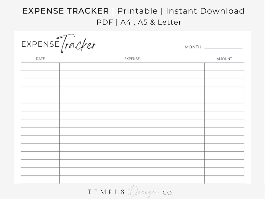 Expense Tracker | Printable | Instant Digital Download | Minimalist - Etsy