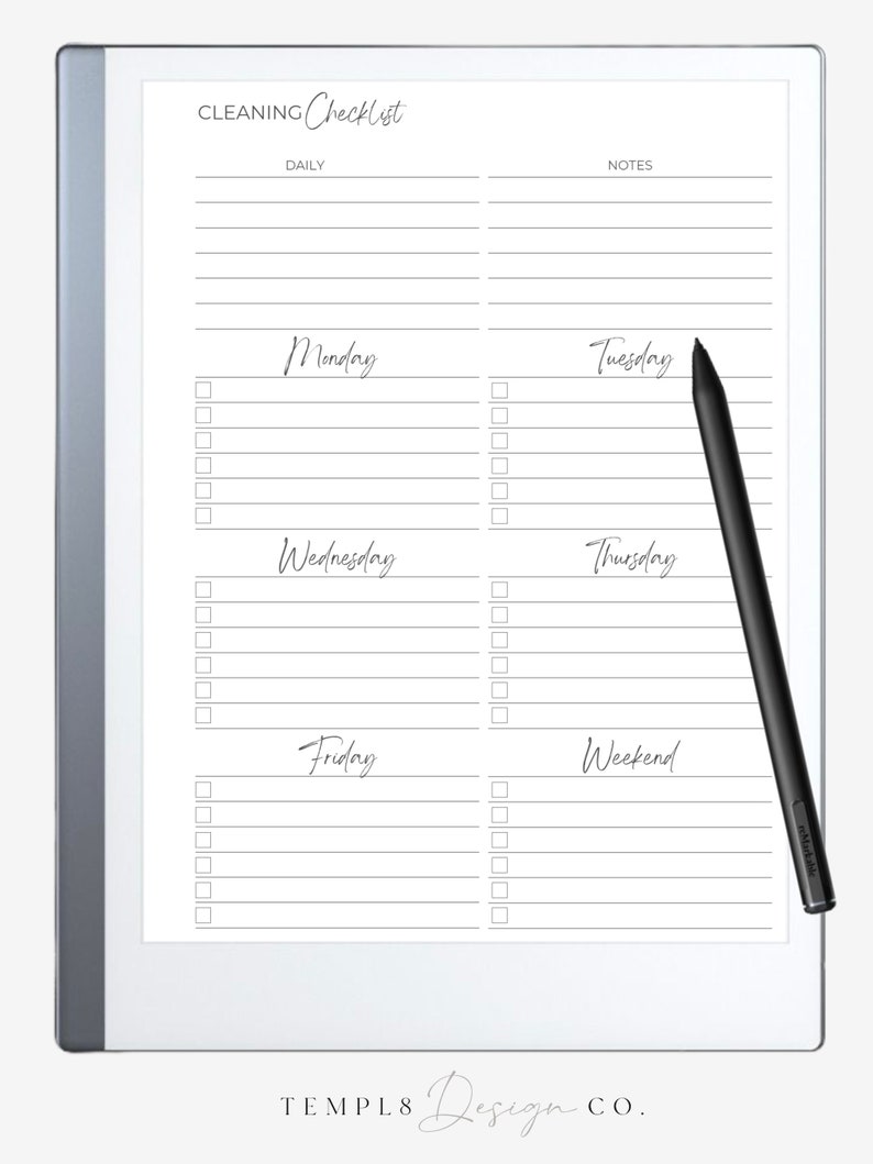 Cleaning Checklist | Remarkable 2 Template | Instant Digital Download ...