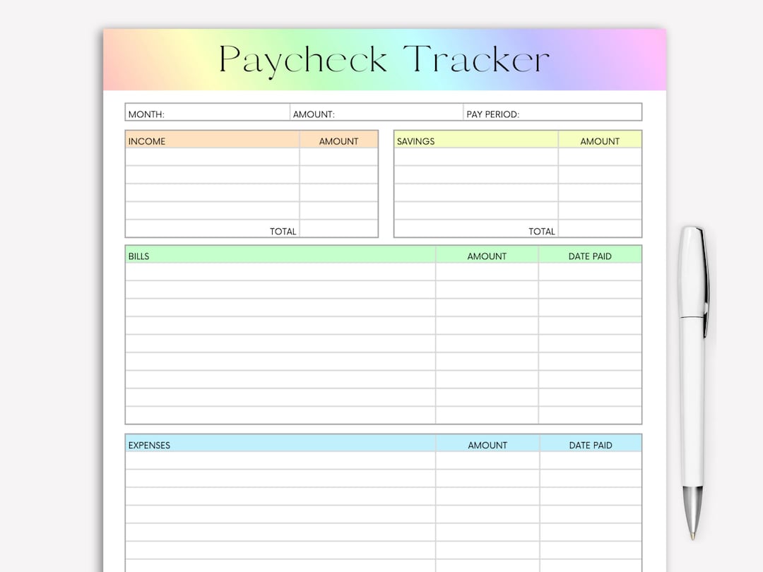 Paycheck Tracker | Monthly Paycheck | Paycheck Planner Printable ...