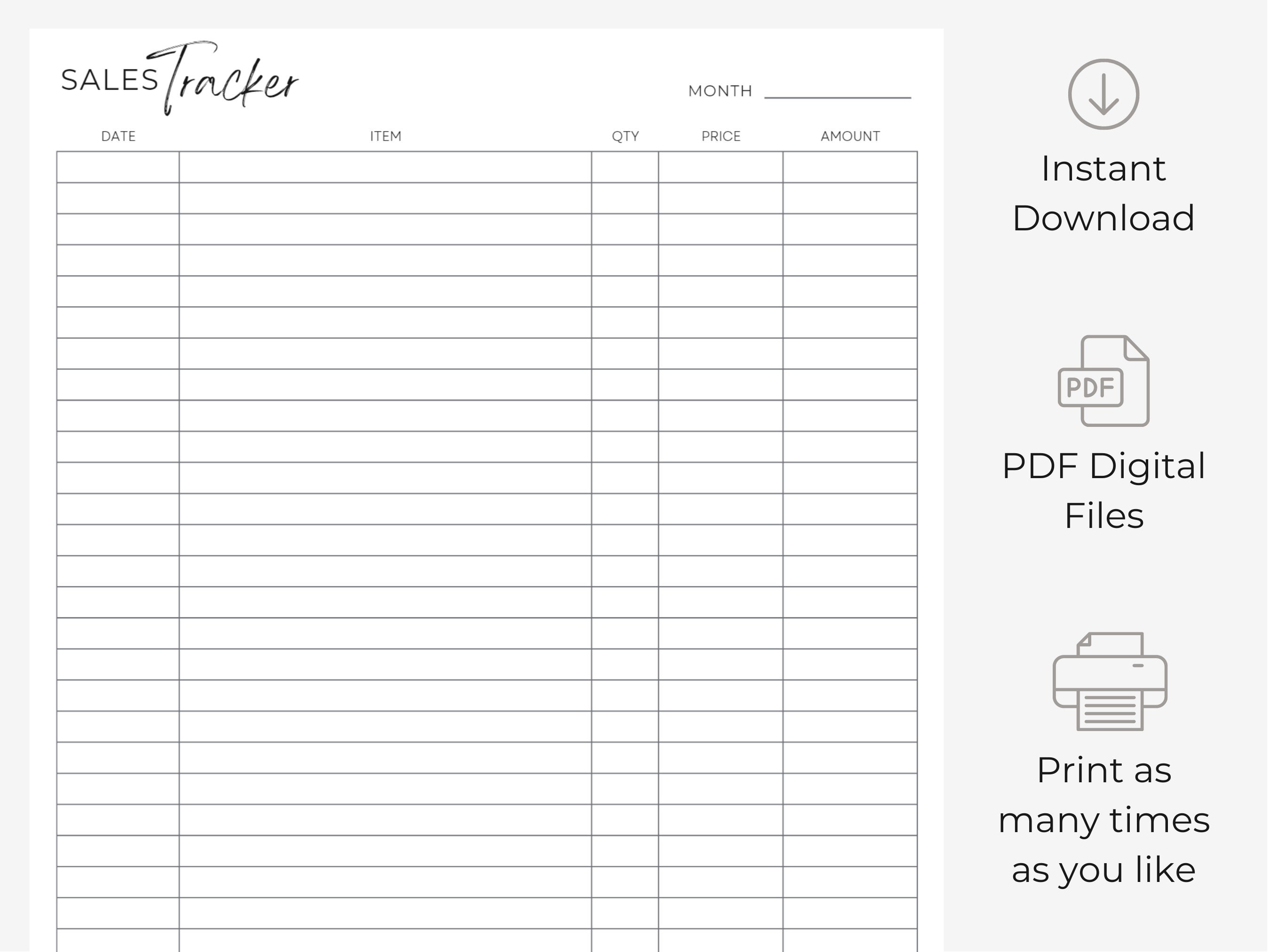 Sales Tracker | Printable | Instant Digital Download | Minimalist - Etsy