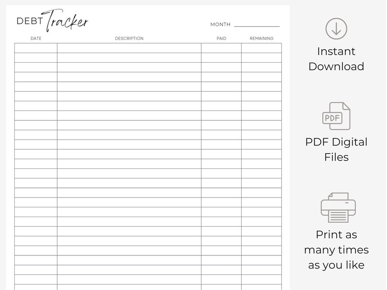 Debt Tracker | Printable | Instant Digital Download - Etsy