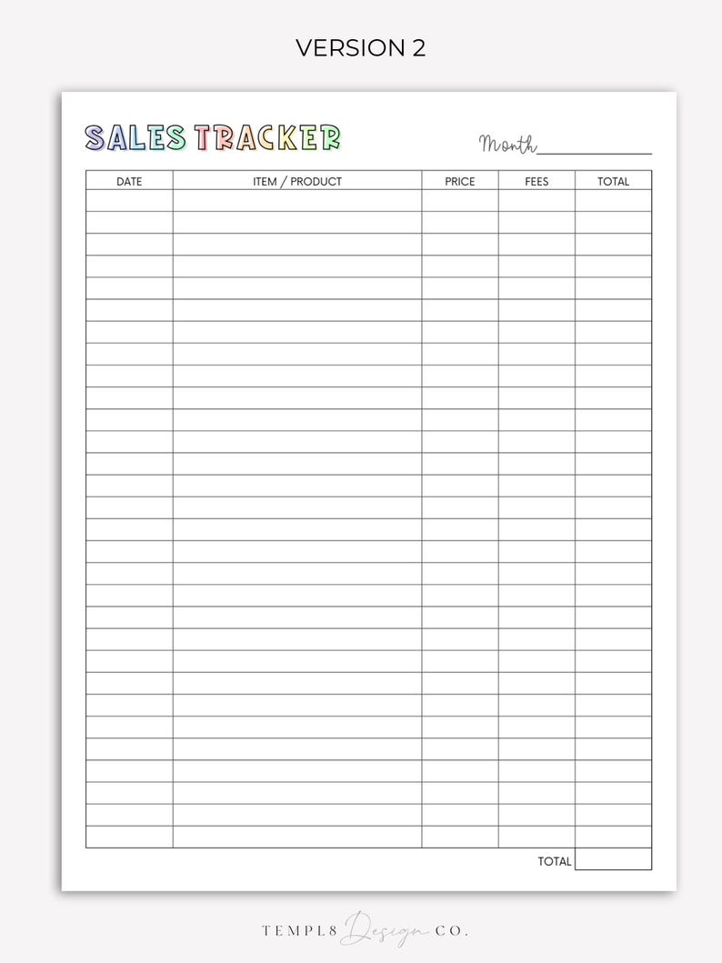 Sales Tracker Printable | Simple Sales Tracker | Instant Download - Etsy